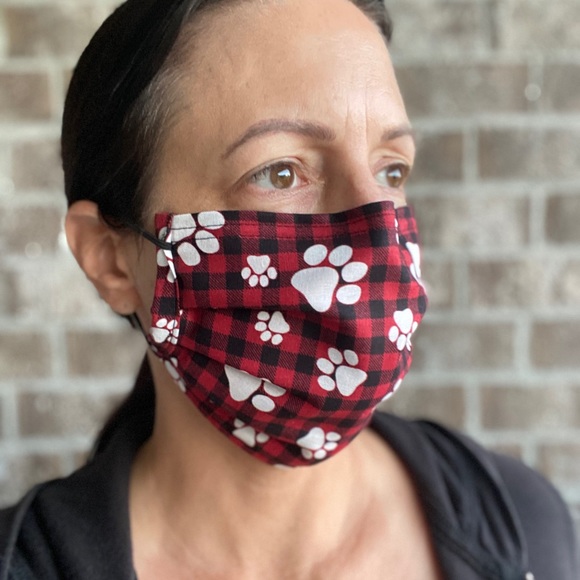 Accessories | Paw Print And Lumberjack Plaid Face Mask | Poshmark